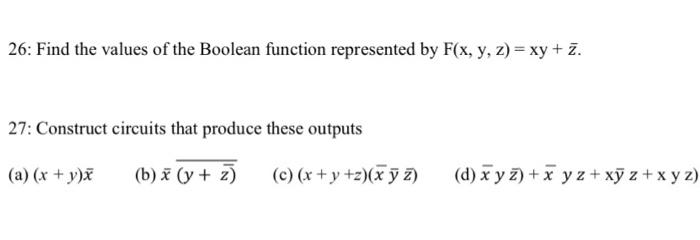 Solved 26: Find the values of the Boolean function | Chegg.com