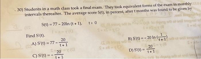 Solved 30) Students in a math class took a final exam. They | Chegg.com