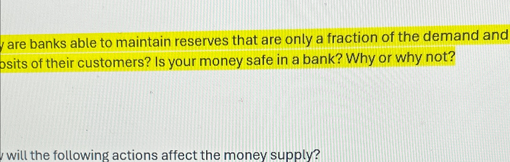 Solved are banks able to maintain reserves that are only a | Chegg.com