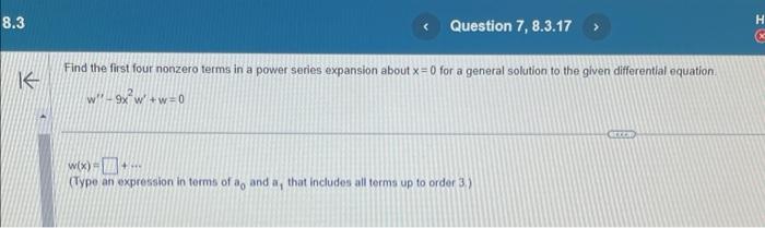 Solved Find the first four nonzero terms in a power series | Chegg.com