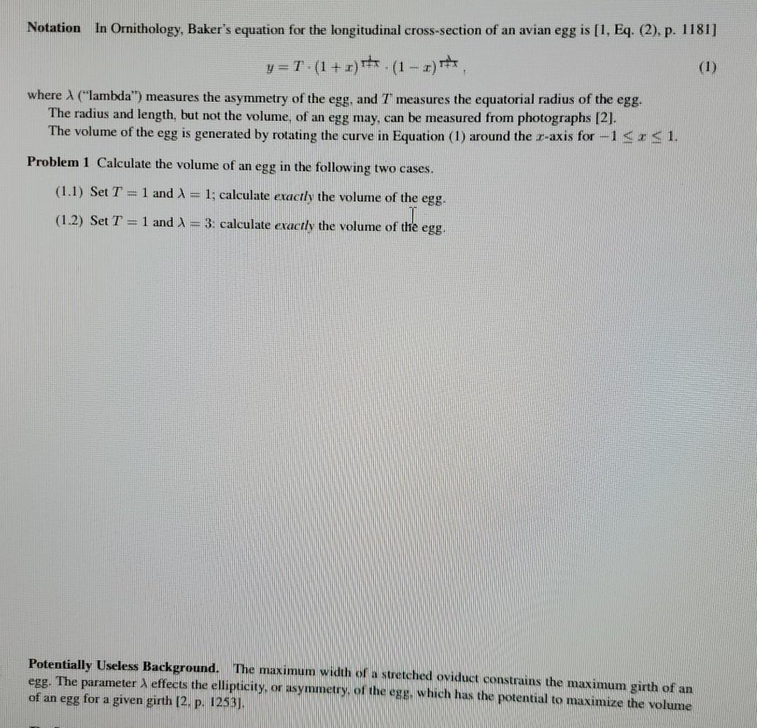 Solved Notation In Ornithology, Baker's equation for the | Chegg.com