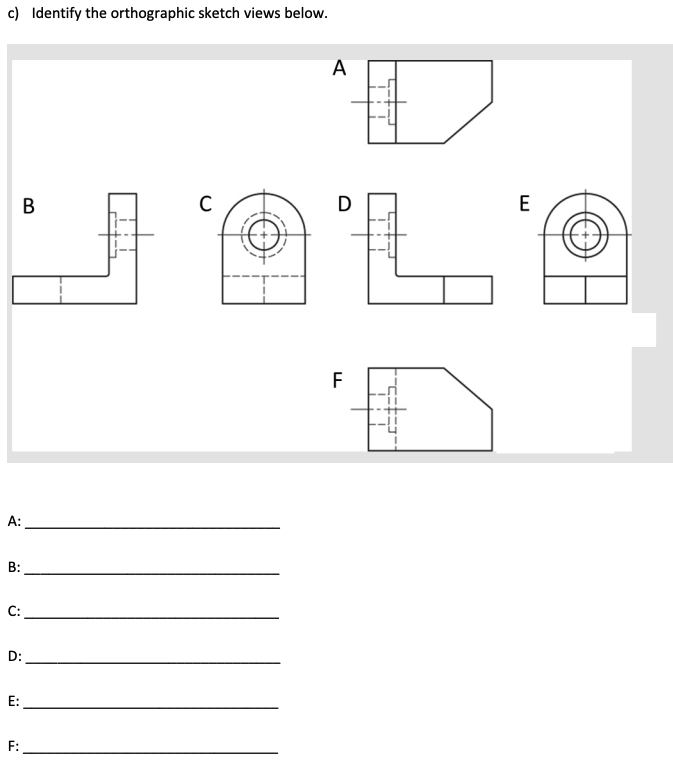 Solved c) ﻿Identify the orthographic sketch views below.A: | Chegg.com