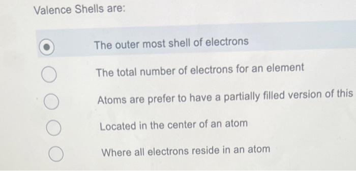 Solved Valence Shells are: The outer most shell of electrons | Chegg.com