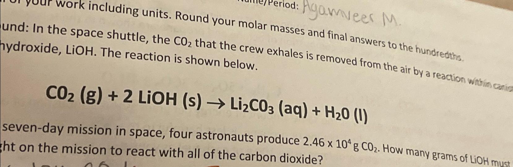 Solved hydroxide, LiOH. The reaction is shown | Chegg.com