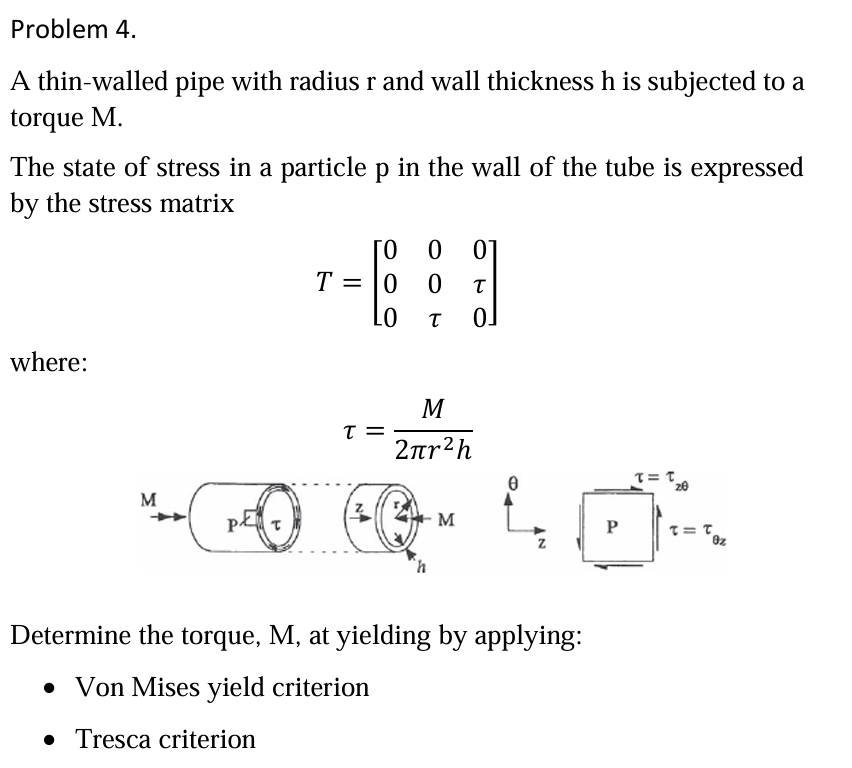Solved Problem 4.A thin-walled pipe with radius r ﻿and wall | Chegg.com