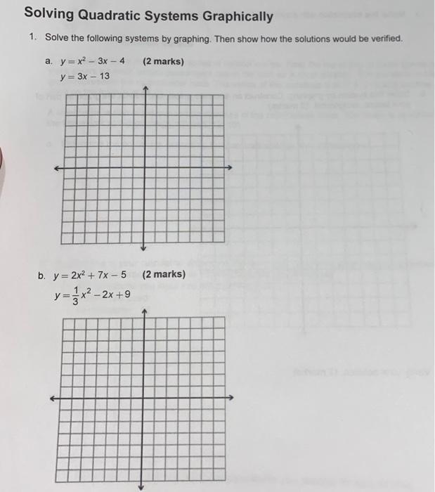 Solved Solving Quadratic Systems Graphically 1. Solve the | Chegg.com