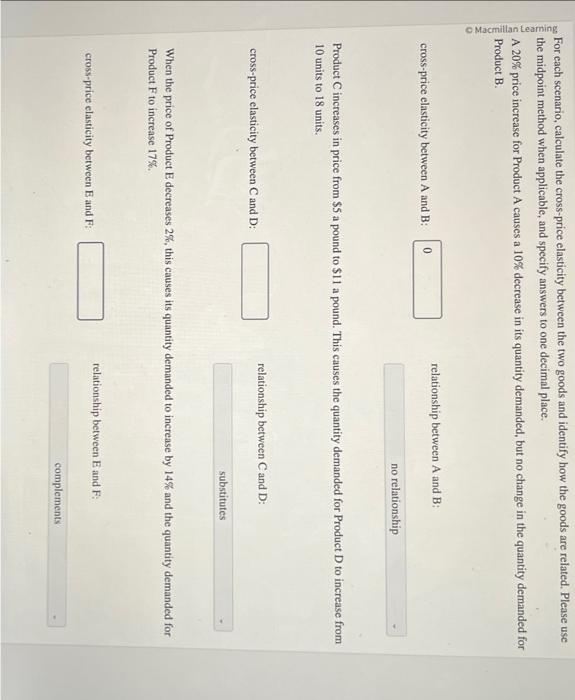 Solved For each scenario, calculate the cross-price | Chegg.com