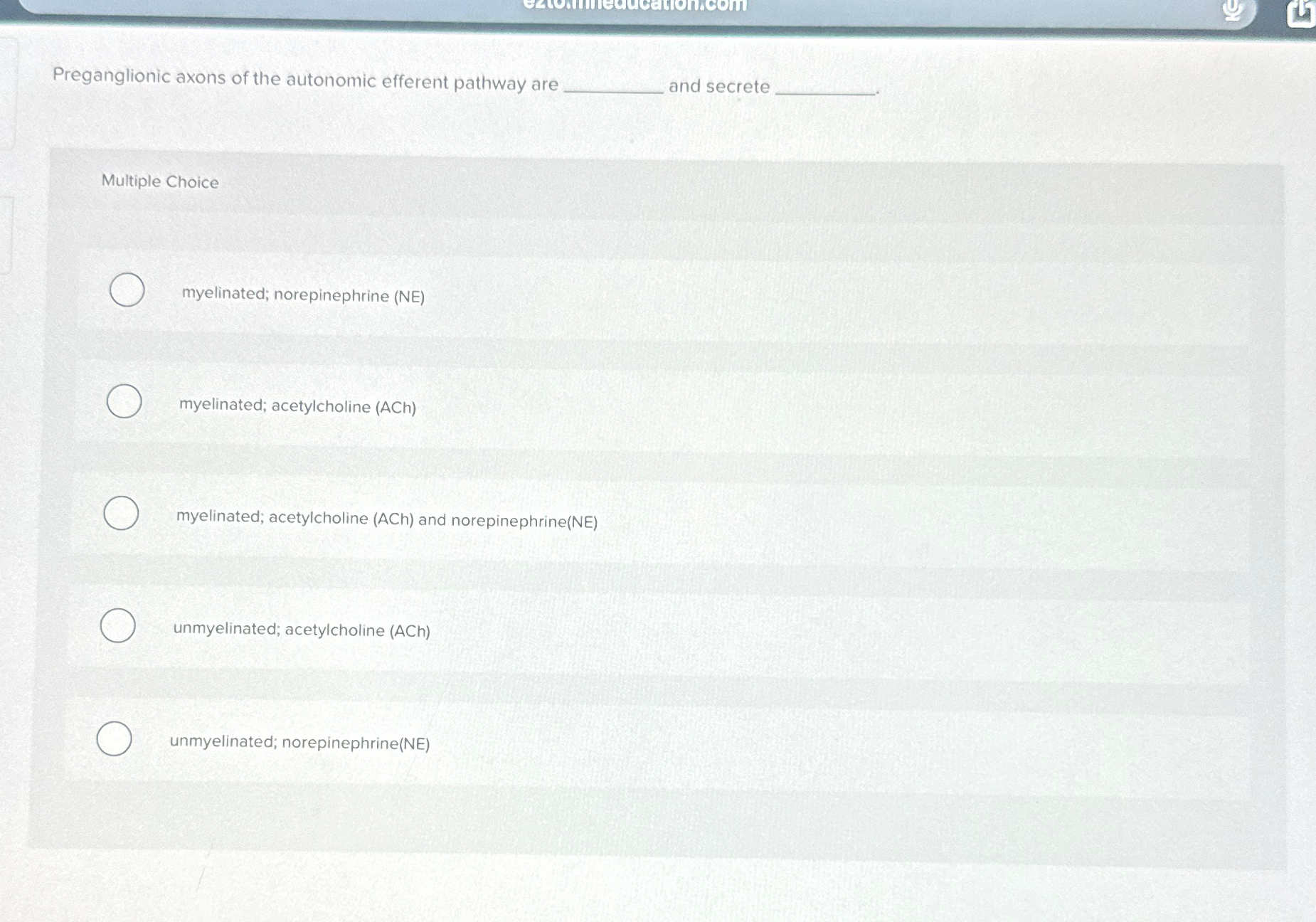 Solved Preganglionic axons of the autonomic efferent pathway | Chegg.com