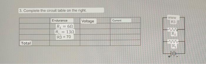 Solved 3. Complete the circuit table on the right. | Chegg.com