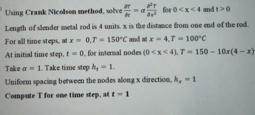 Solved a for 0 0 ат Using Crank Nicolson method, solve at | Chegg.com