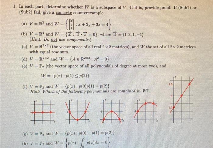 Solved In each part, determine whether W is a subspace of V. | Chegg.com
