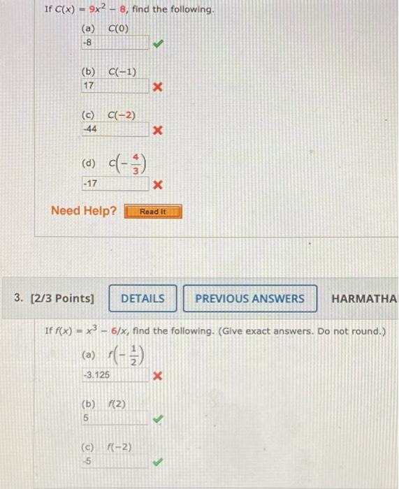 Solved If C(x)=9x2−8, find the following. (a) c(0) (b) c(−1) | Chegg.com