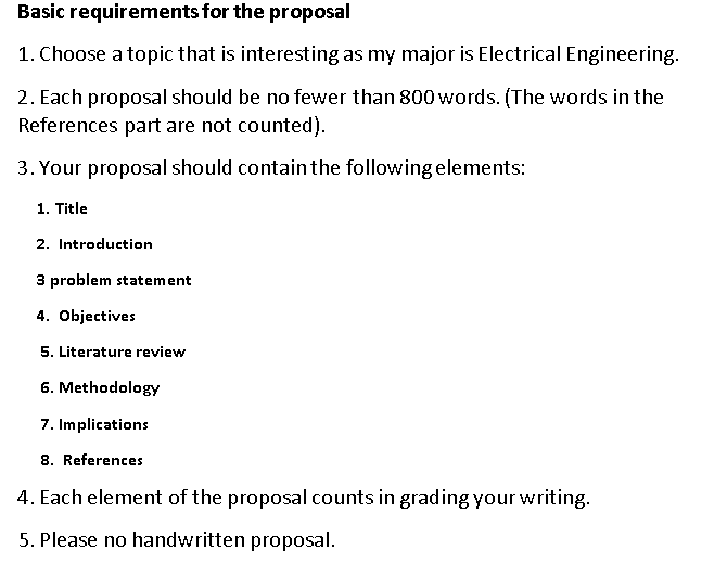 Solved Basic requirements tor the proposal 1. Choose a topic | Chegg.com
