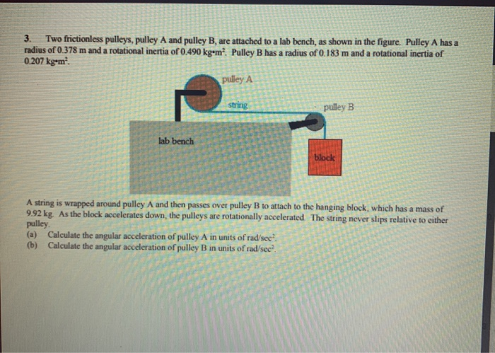 Solved 3. Two frictionless pulleys, pulley A and pulley B, | Chegg.com