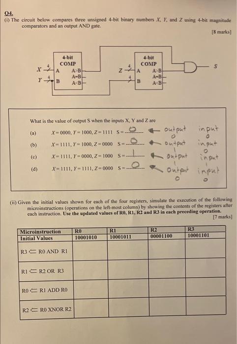 Solved 04. The circuit below compares three unsigned 4-bit | Chegg.com