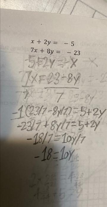 Solved x+2y=−57x+8y=−23x−3y=−124x+6y=−125x+3y=−24x−3y=−124x+ | Chegg.com