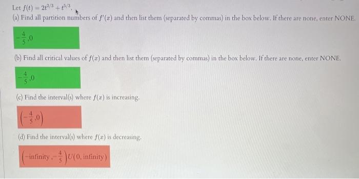 Solved Let f®) = 22/3 +43/3 (a) Find all partition numbers | Chegg.com