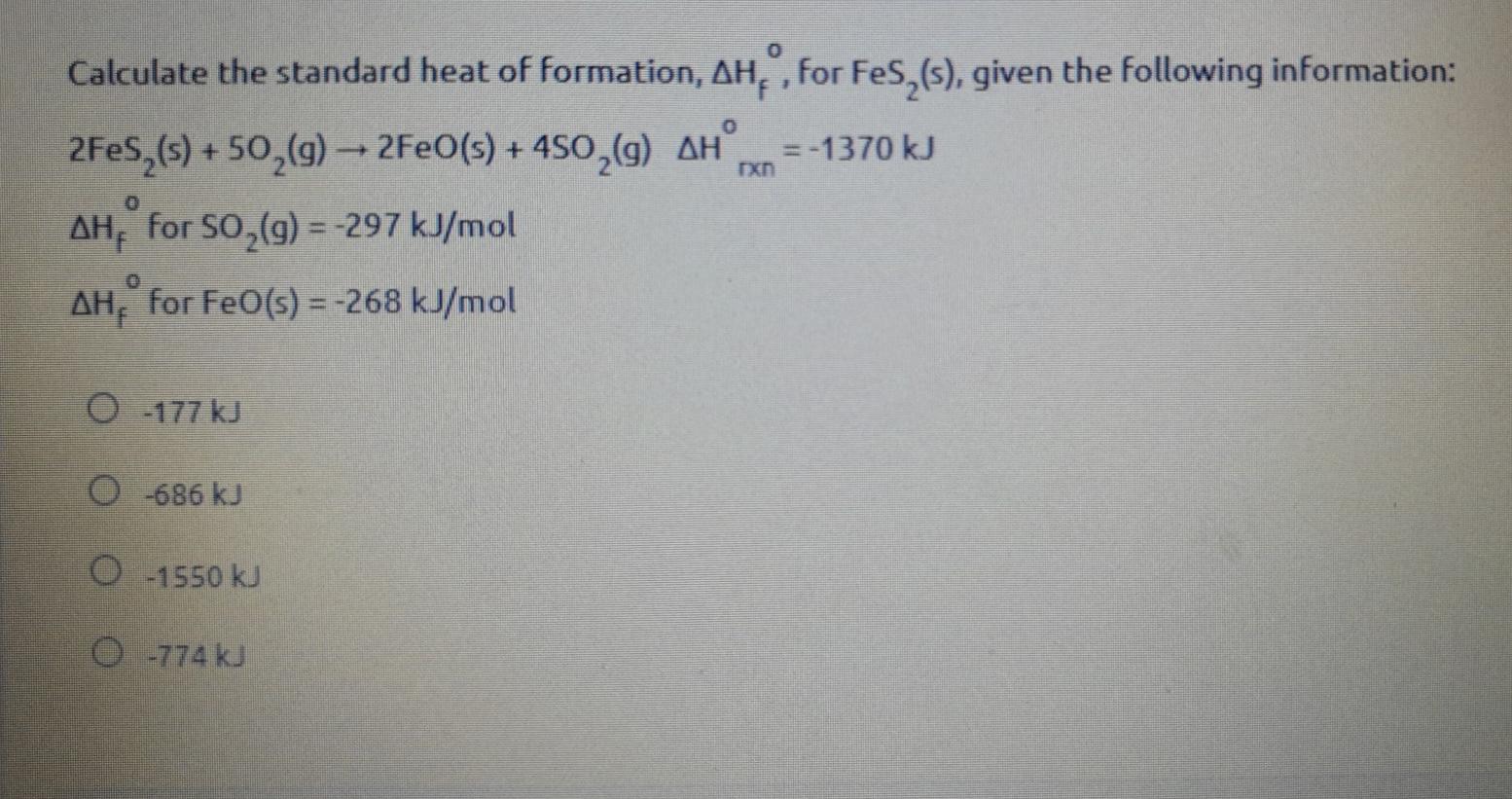 Solved o Calculate the standard heat of formation, AH,, for | Chegg.com