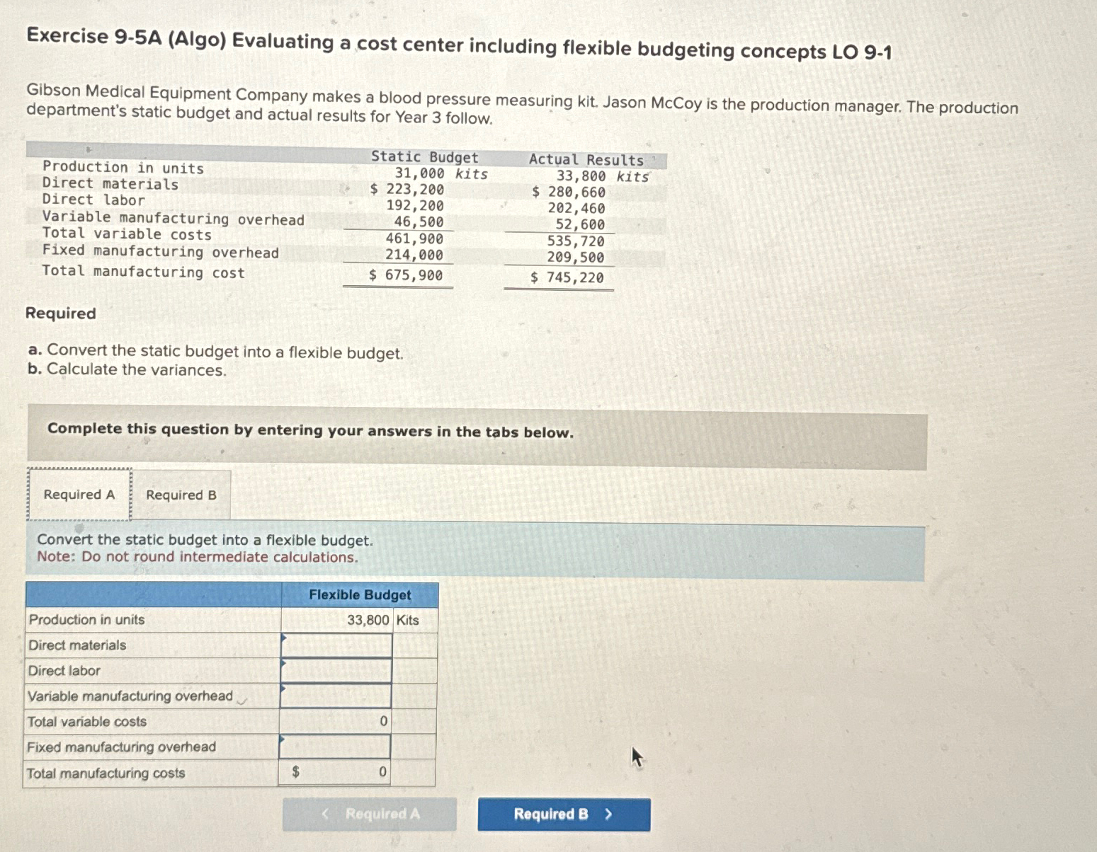 Solved Exercise 9-5A (Algo) ﻿Evaluating a cost center | Chegg.com
