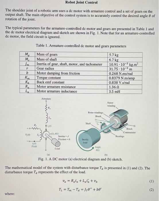 Solved Robot Joint Control The shoulder joint of a robotic | Chegg.com
