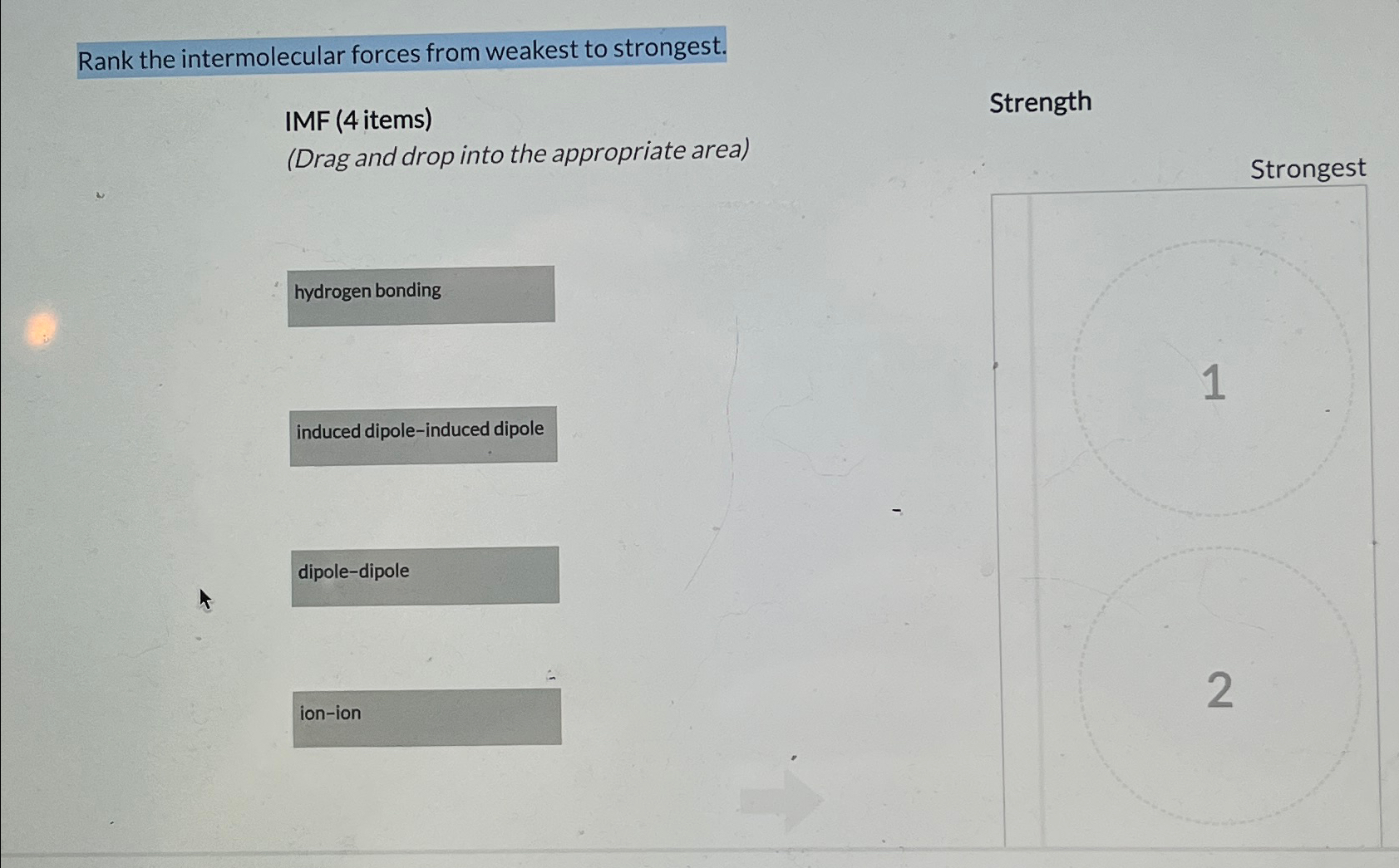 Solved Rank the intermolecular forces from weakest to | Chegg.com