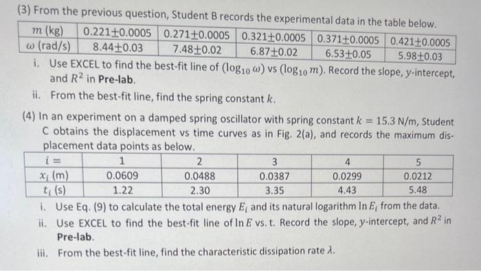 (3) Analyze the best-fit line. (Express answers to 3 | Chegg.com