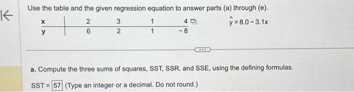 Solved K Use the table and the given regression equation to | Chegg.com