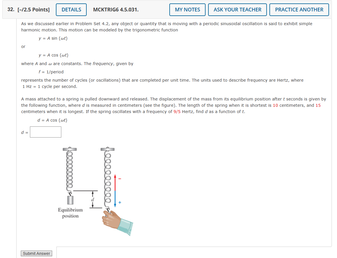 Solved A mass attached to a spring is pulled downward and | Chegg.com