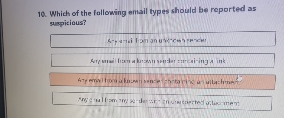 Solved Which of the following email types should be reported | Chegg.com