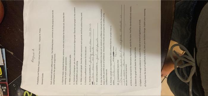 Solved Project A Probability and Statistic Project School | Chegg.com