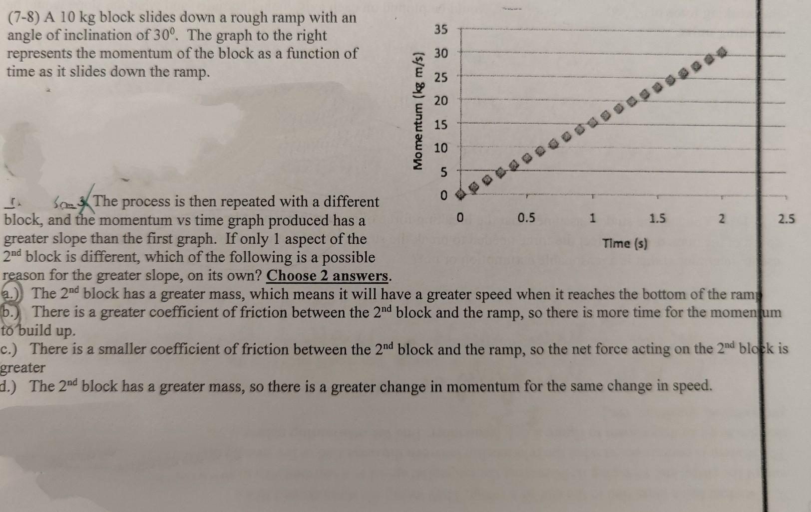 Solved (7-8) A 10 kg block slides down a rough ramp with an | Chegg.com