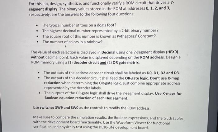 For this lab, design, synthesize, and functionally | Chegg.com