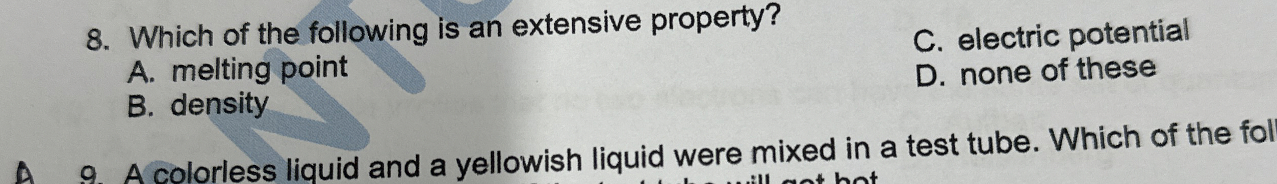 Solved Which of the following is an extensive property?A. | Chegg.com