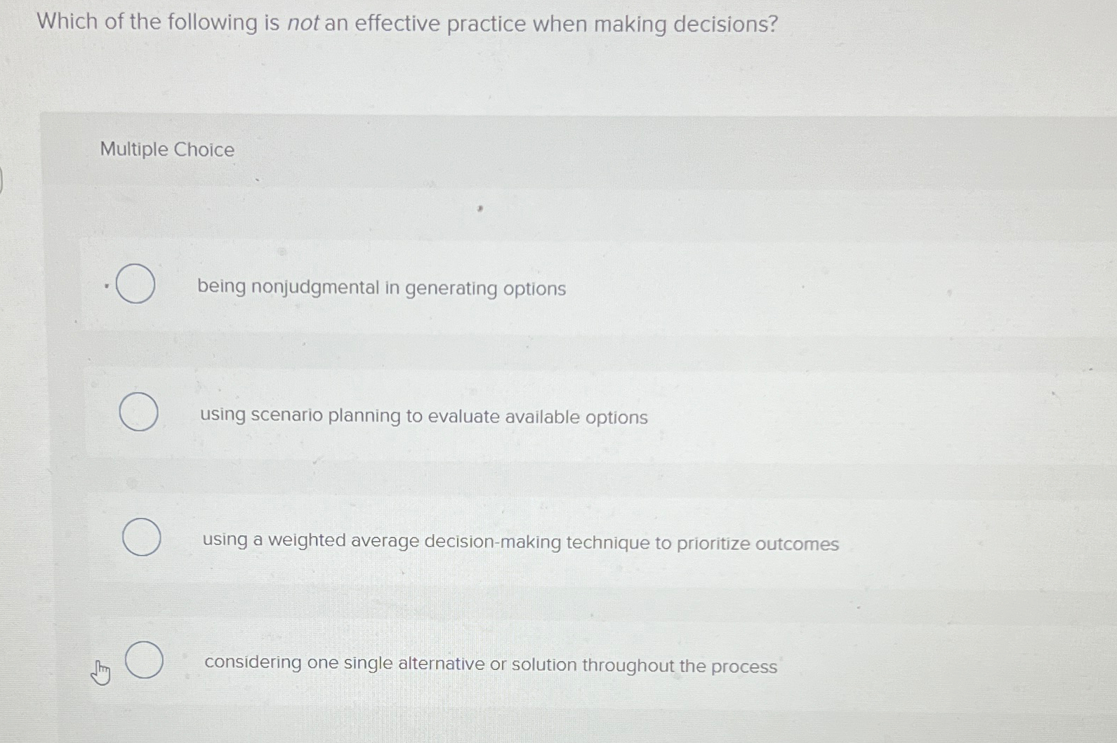Solved Which of the following is not an effective practice | Chegg.com