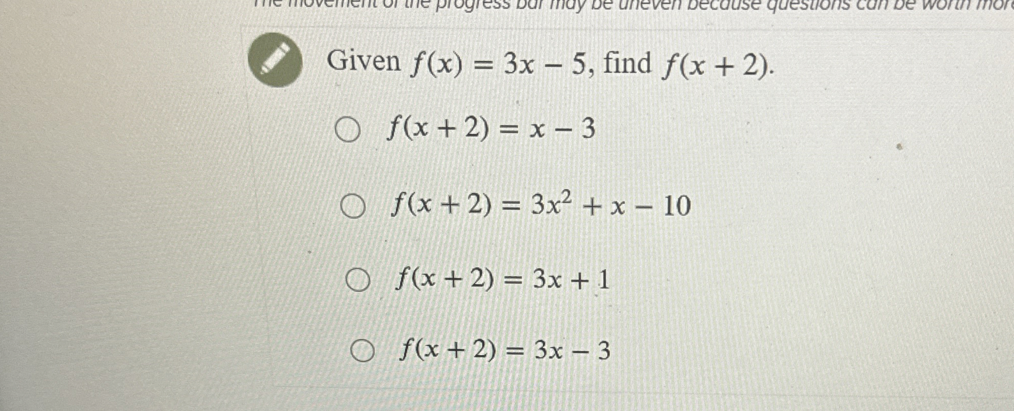 Solved Given f(x)=3x-5, ﻿find | Chegg.com