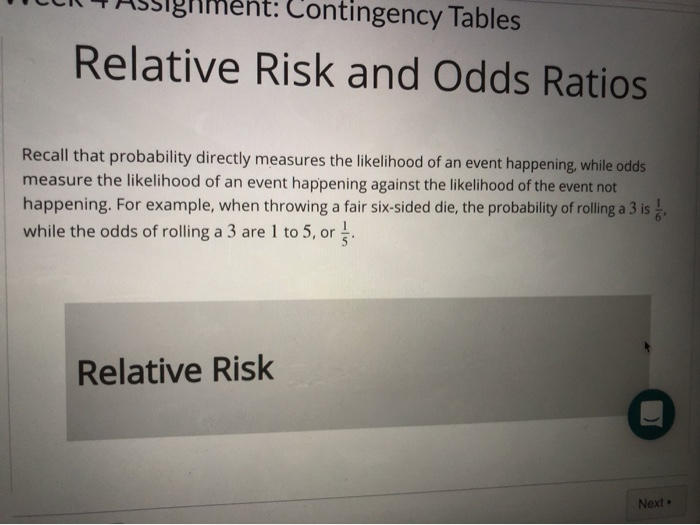 Solved MILLI Assignment: Contingency Tables Relative Risk | Chegg.com