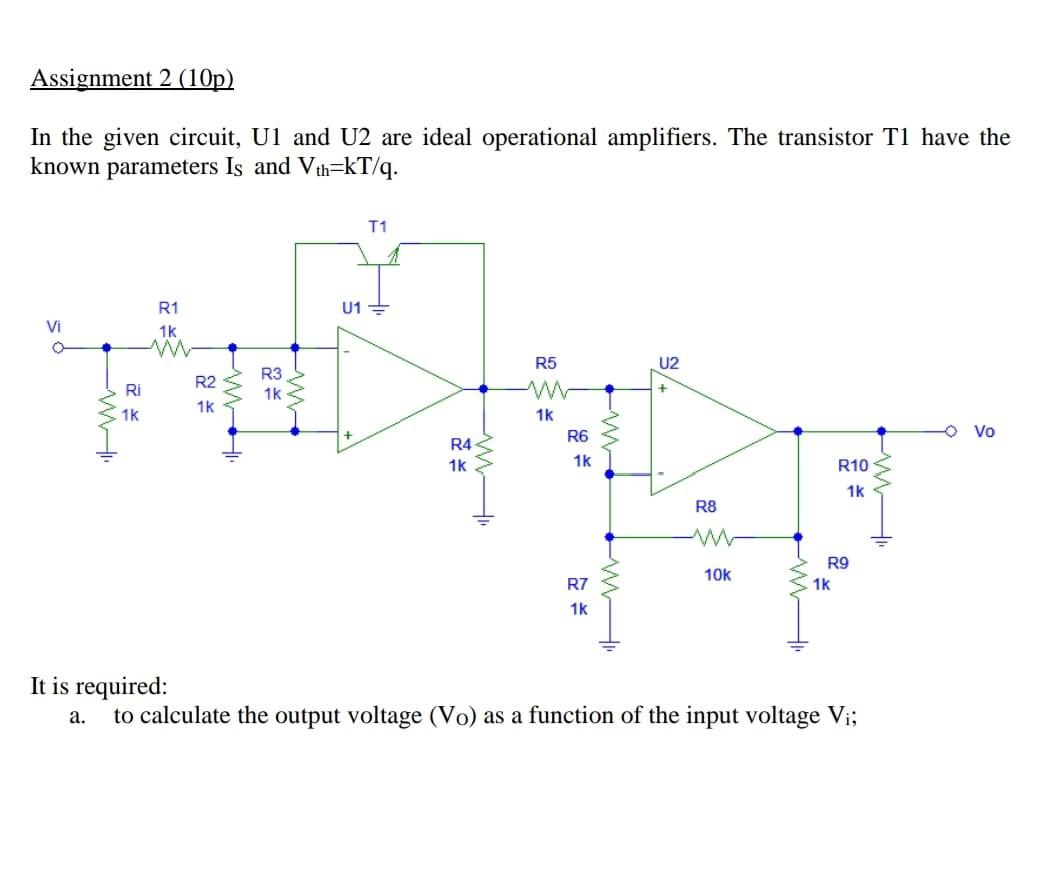 Solved In the given circuit, U1 and U2 are ideal operational | Chegg.com