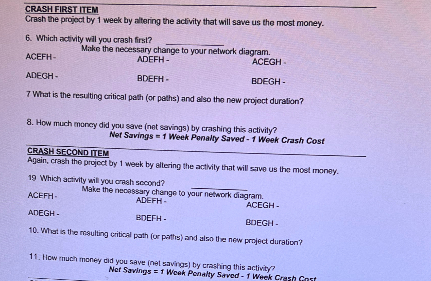 Solved CRASH FIRST ITEMCrash the project by 1 ﻿week by | Chegg.com