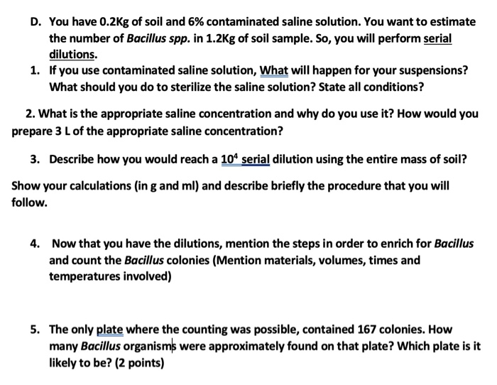 Solved D. You have 0.2kg of soil and 6% contaminated saline | Chegg.com