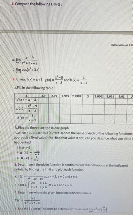 Solved 1. Compute the following Limits : Mathematica Labs a. | Chegg.com