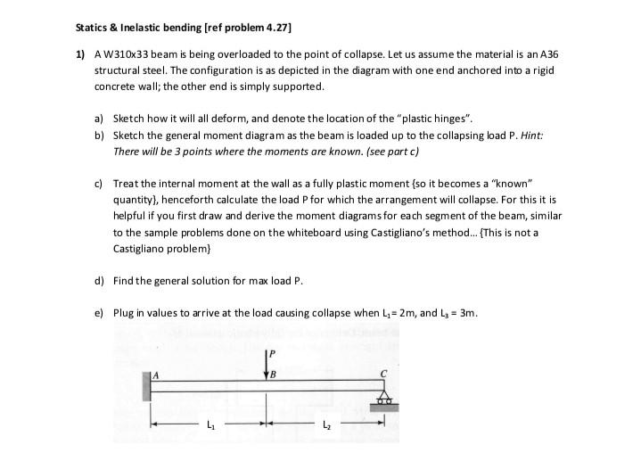 Solved Statics & Inelastic bending (ref problem 4.27] 1) A | Chegg.com