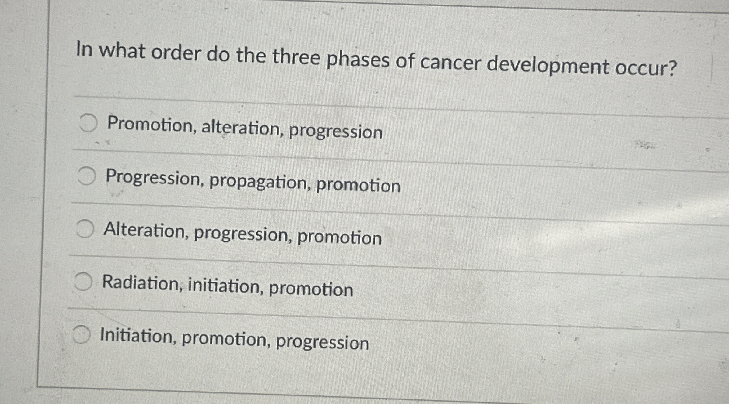 Solved In what order do the three phases of cancer | Chegg.com