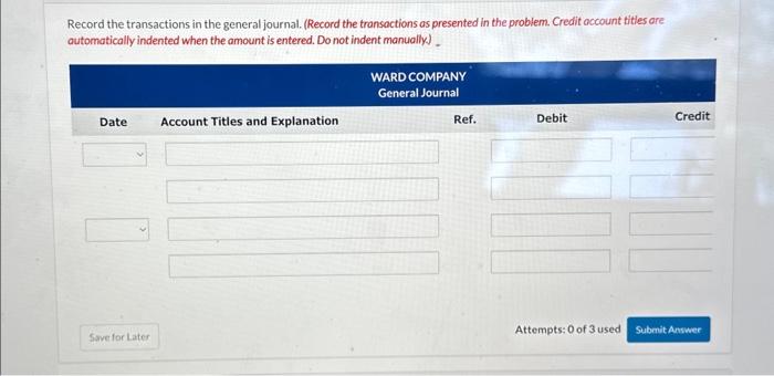 Solved Ward Company uses a single-column purchases journal, | Chegg.com