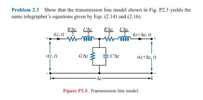 Solved Problem 2.3 Show that the transmission line model | Chegg.com