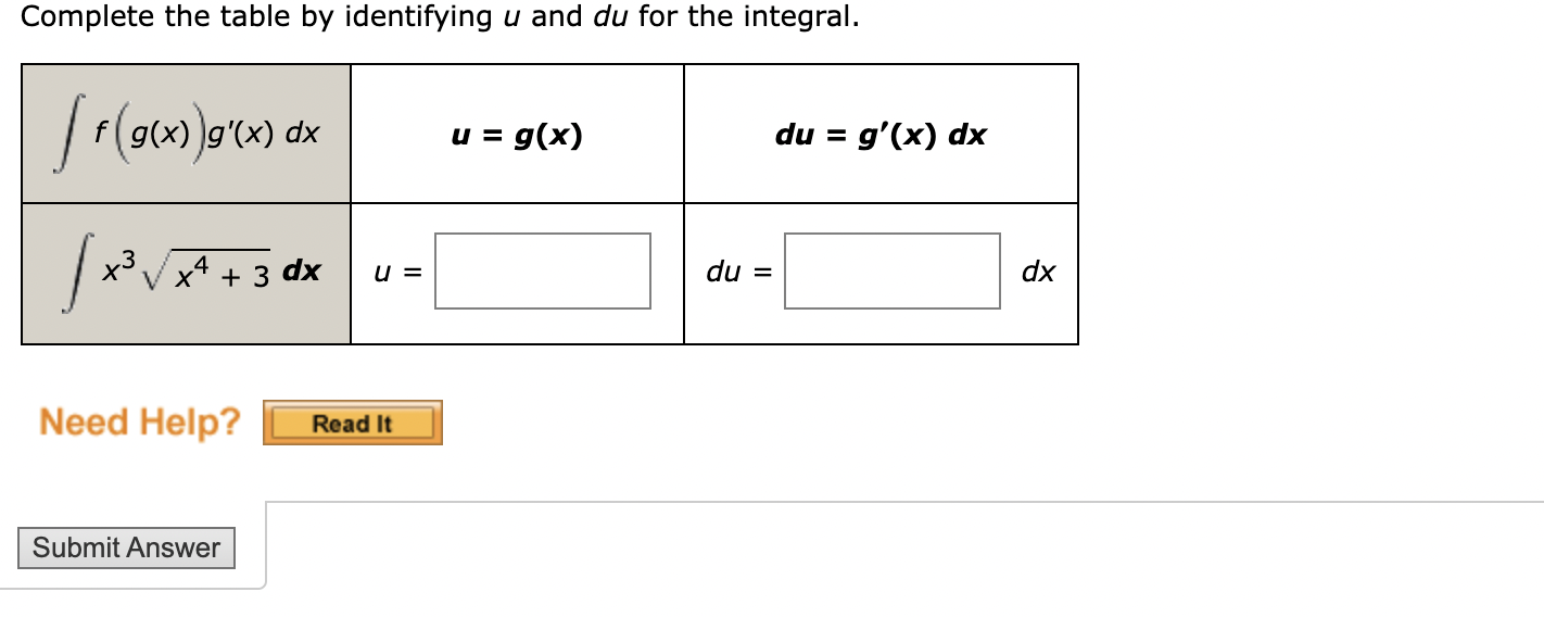 Solved Complete the table by identifying u ﻿and du ﻿for the | Chegg.com