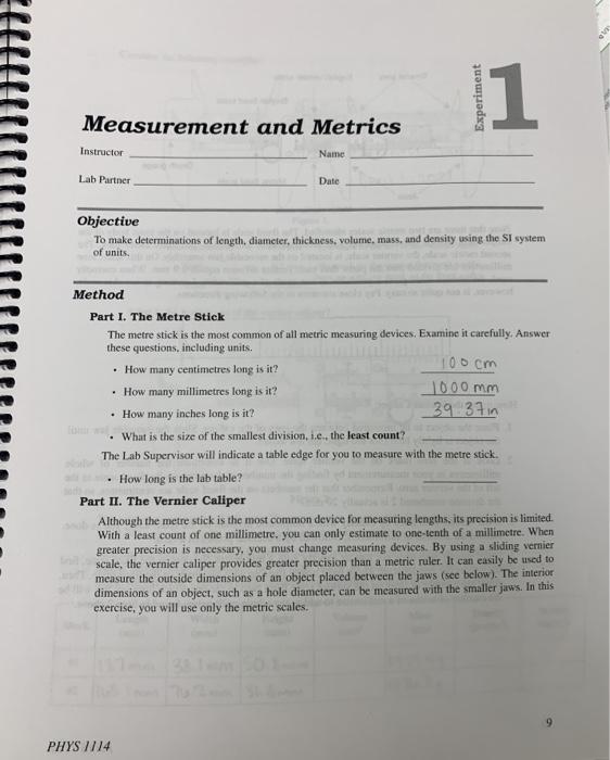 Solved Experiment 1 Measurement and Metrics Instructor Name | Chegg.com