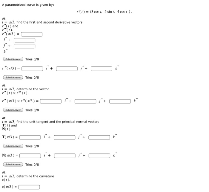 Solved A parametrized curve is given by: ri) = (3 cost, 5 | Chegg.com