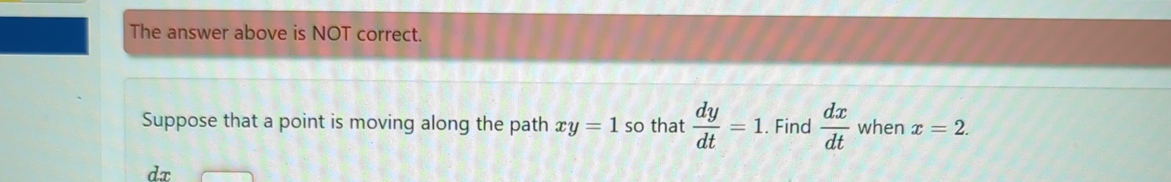 Solved The answer above is NOT correct.Suppose that a point | Chegg.com