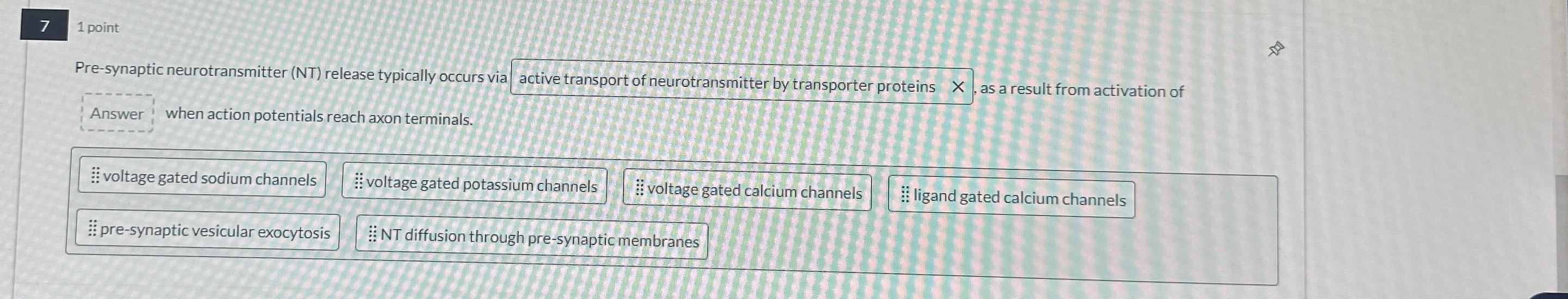 Solved 71 ﻿pointPre-synaptic neurotransmitter (NT) ﻿release | Chegg.com
