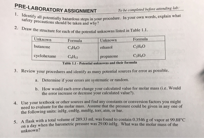 Solved PRE-LABORATORY ASSIGNMENT 1. Identify all potentially | Chegg.com